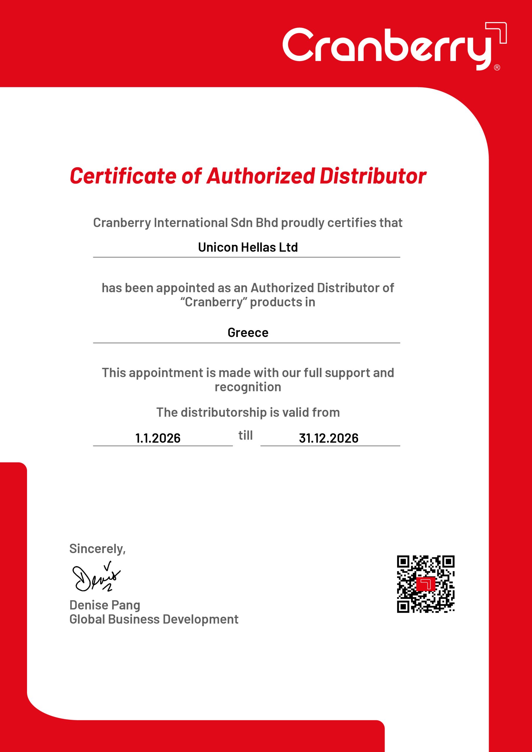 Unicon Hellas Cert - Cranberry Global